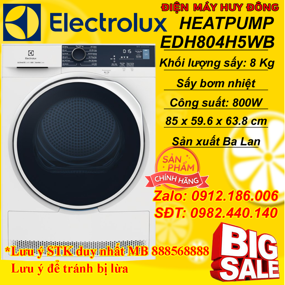 Máy sấy bơm nhiệt Heat Pump Electrolux 8 kg EDH804H5WB | Shopee Việt Nam