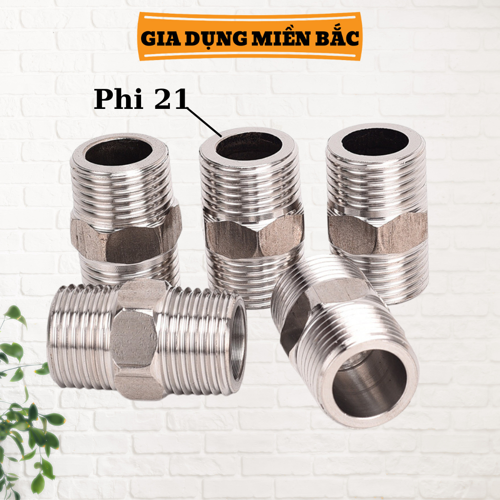 Đầu nối van nước ren ngoài phi 21 inox 304 đúc nguyên khối, kép nối 2 ...
