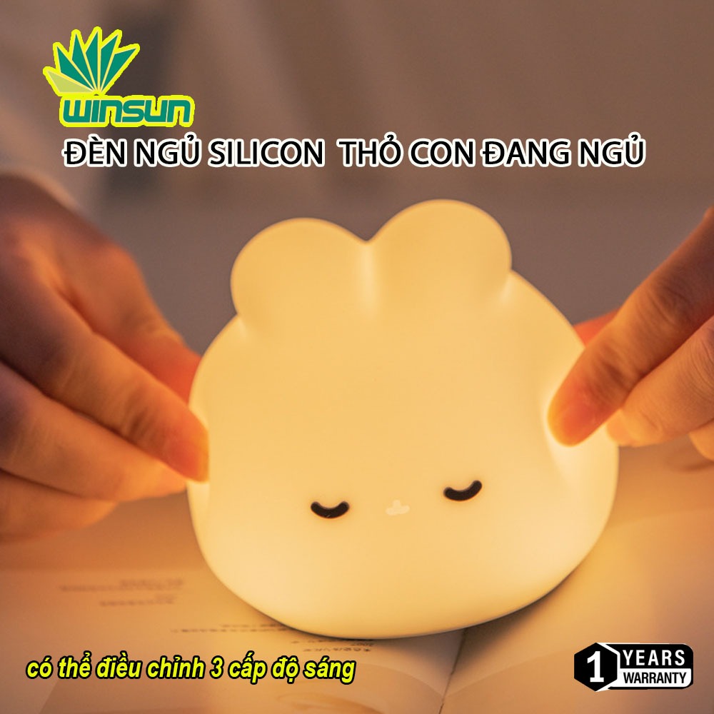 Đèn ngủ trang trí, đèn led silicon cảm ứng hình thỏ con đang ngủ Winsun ...