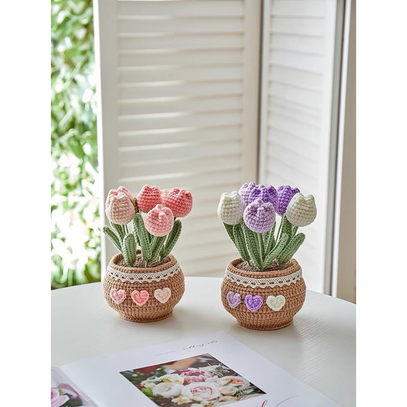 Chậu hoa len mini tulip,dâu tây xinh xắn | Shopee Việt Nam