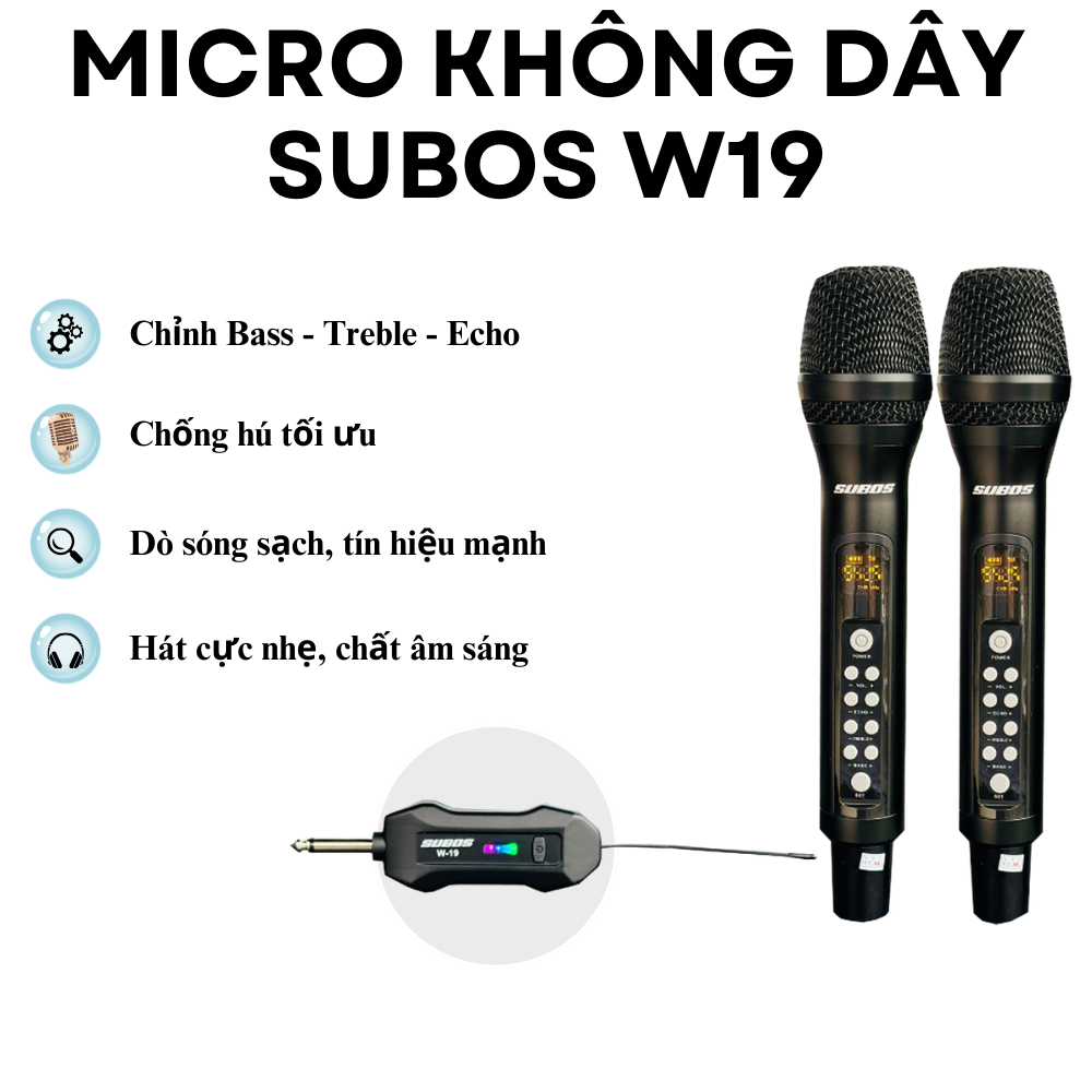 Micro Không Dây Đa Năng SUBOS W19, Micro Karaoke Cao Cấp Tích Hợp Bass ...