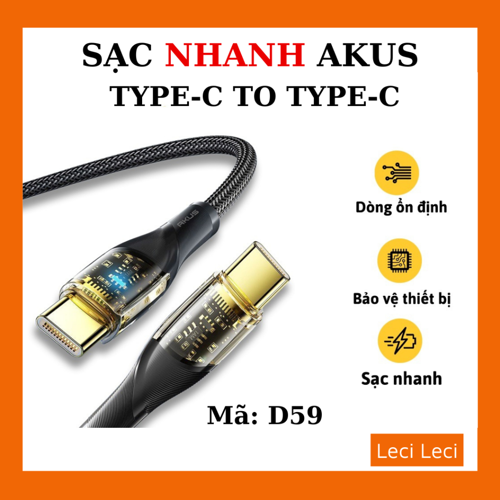 Dây Cáp Sạc Nhanh Type-C to Type-C 66W AKUS - D59 - Dài 1200MM | Shopee Việt Nam