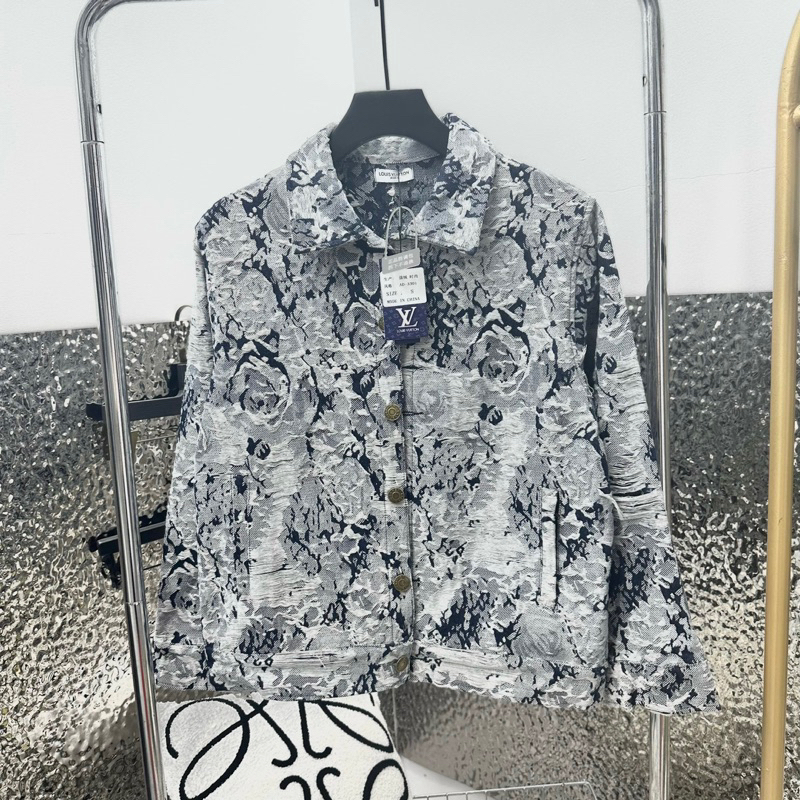 Áo khoác denim jacket bò nam nữ Eo Vì dệt vân hoa chữ monoram loang ...