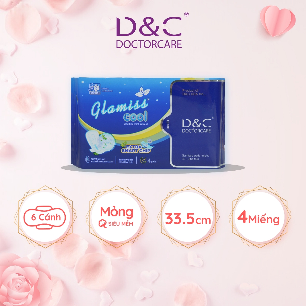 Băng vệ sinh thảo dược Glamiss Cool Extra ban đêm 33,5 cm Gói 4 miếng ...