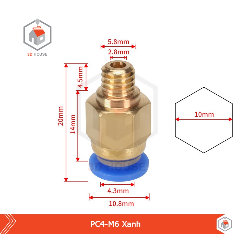 Đầu Nối Ống Teflon PC4-M6 PC4-01 Cho Máy In 3D | Shopee Việt Nam
