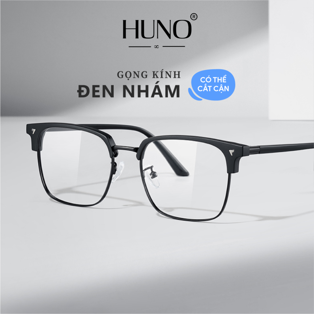 Kính mắt nam nữ HUNO màu đen, gọng kính kim loại kiểu dáng basic phù ...