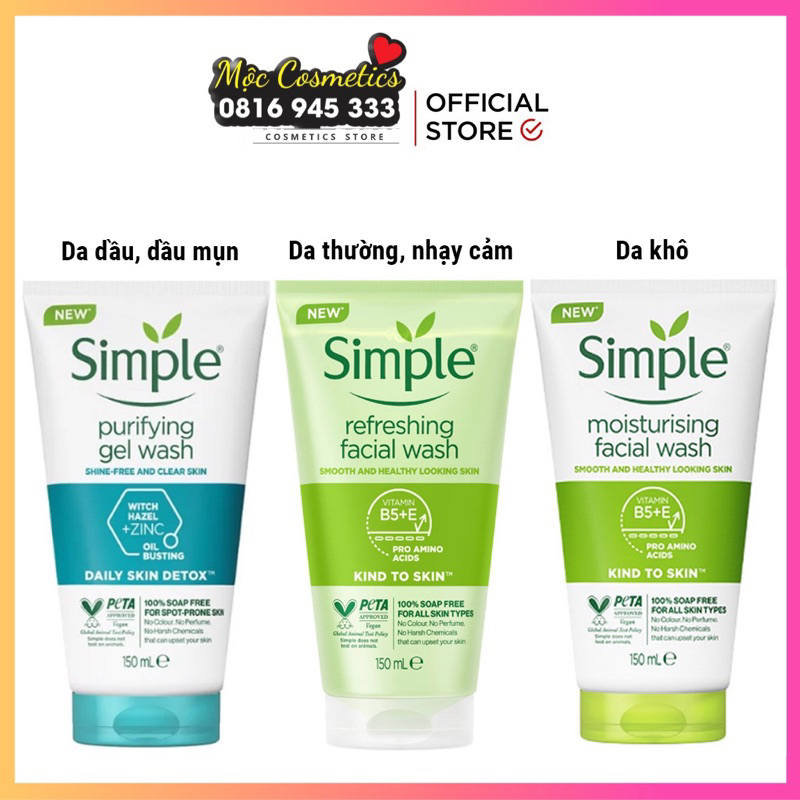 Sữa rửa mặt Simple Kind To Skin Refreshing Facial Wash Gel 150ml (SRM ...