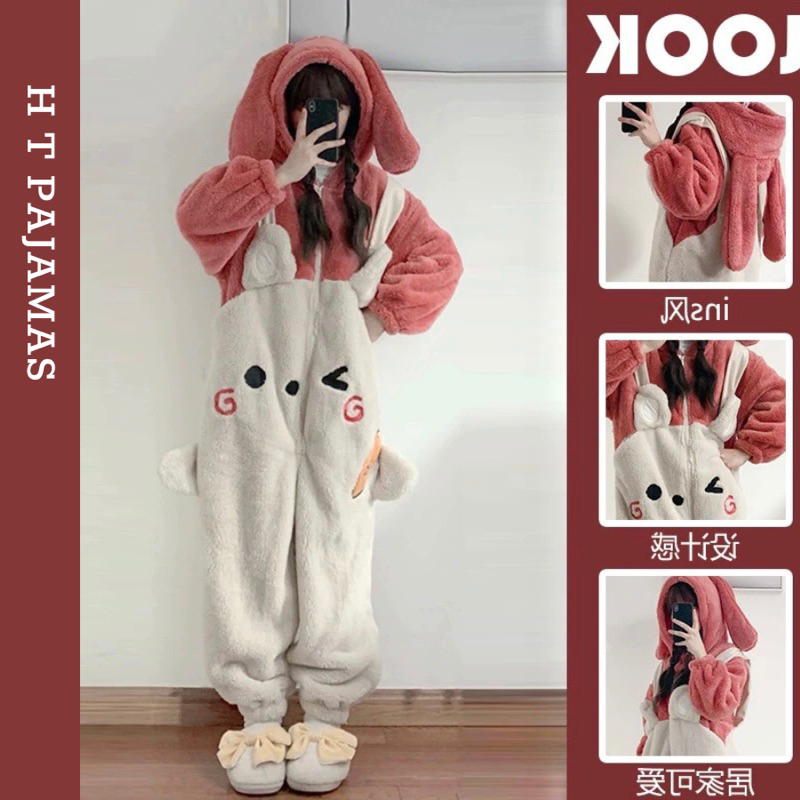 (Sẵn) Bộ Ngủ Thỏ Bông Liền Người Dễ Thương Couple Bộ Ngủ Bông Gấu Nâu ...