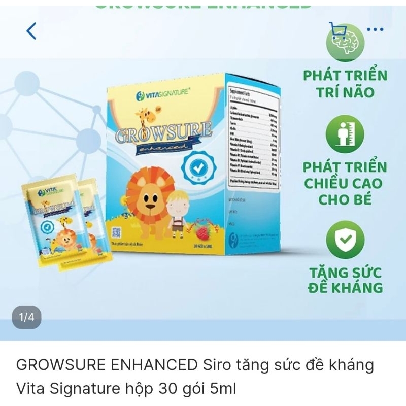 HỎA TỐC--> TRI ÂN 50% SIRO BỔ VITA SIGNATURE GROWSURE ENHANCED 30 GÓI (phát triển trí não,chiều ...