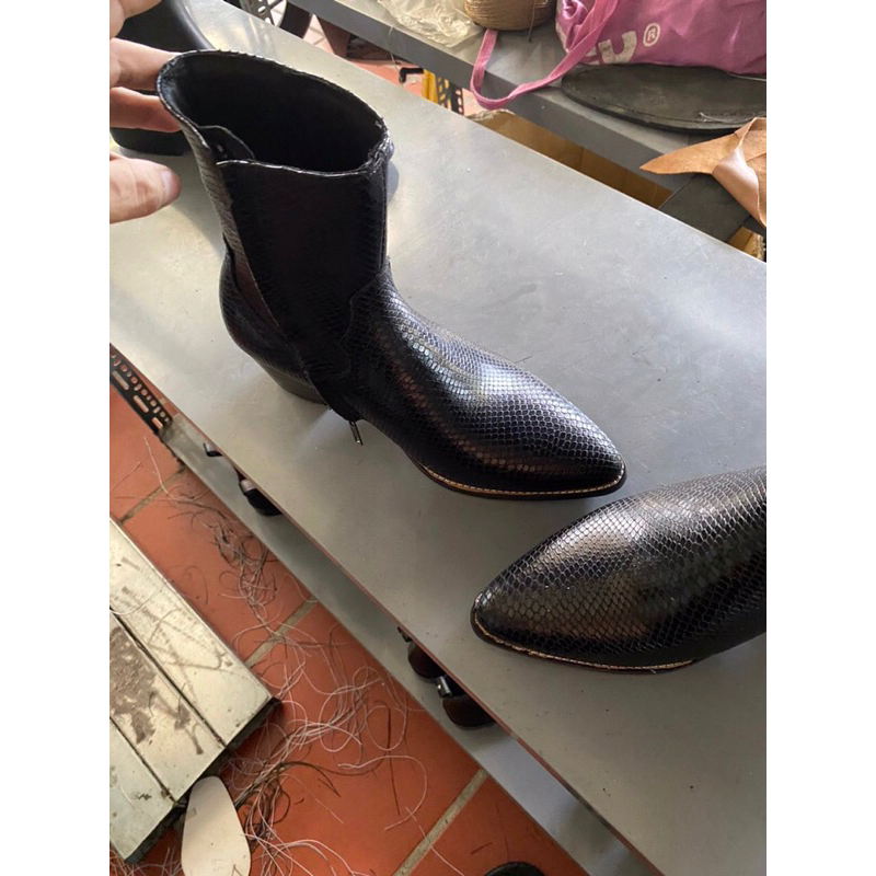 Python Lukas Boots Giày Bốt Nam Mũi Nhọn Da Dập Vân Đế Da 6cm Khâu ...