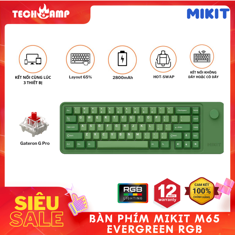 Bàn phím cơ chính hãng MIKIT M65 Evergreen RGB Gateron G Pro 2.0 Red switch | Shopee Việt Nam