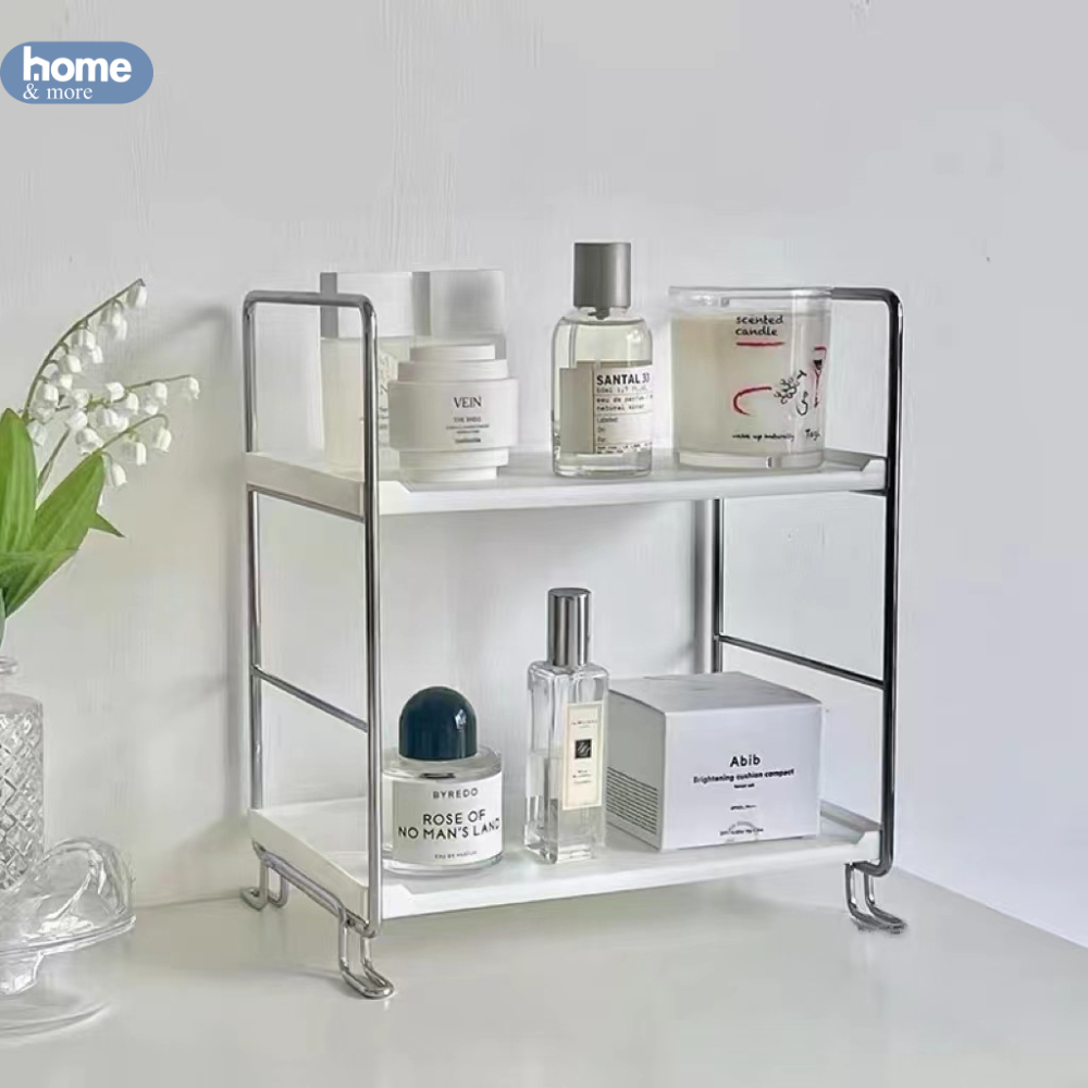 Kệ nhựa trắng 3 tầng viền inox để bàn, kệ mini để bàn đựng đồ đa năng ...