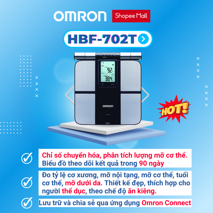 Cân đo thành phần cơ thể cao cấp OMRON HBF-702T kết nối bluetooth và ...