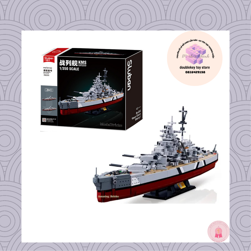 Đồ chơi Lắp ráp Mô hình Tàu chiến hạm Đức Bismark Sluban B1102 Warship ...