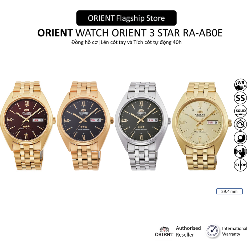 Đồng hồ nam Orient Watch New 3 Star RA-AB0E máy cơ automatic mặt kính chịu lực chống xước dây ...