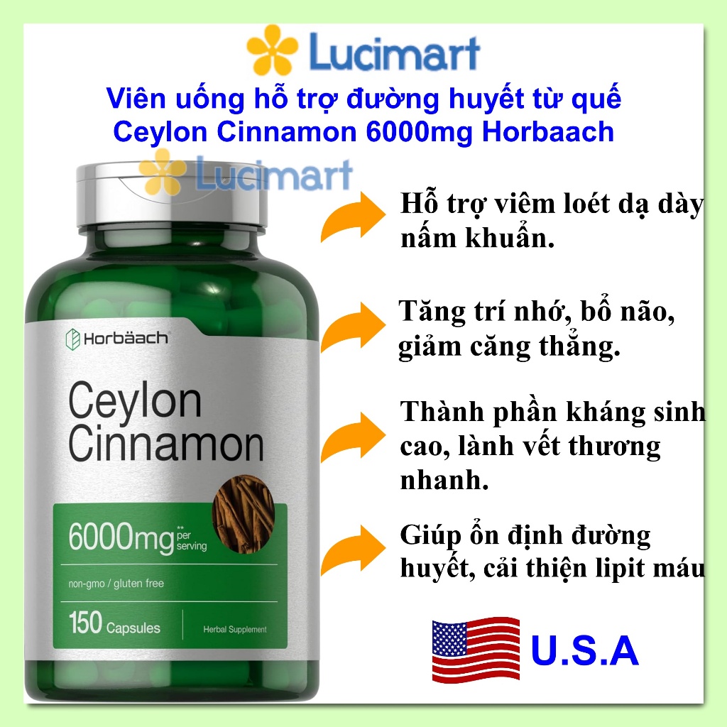 Viên uống hỗ trợ đường huyết từ quế Ceylon Cinnamon 4000mg, 6000mg ...