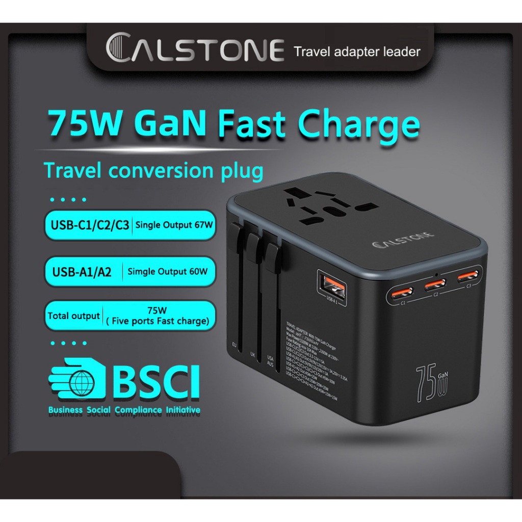 Sạc du lịch đa năng Calstone 75W GaN Fast Charger 6in1 | Shopee Việt Nam