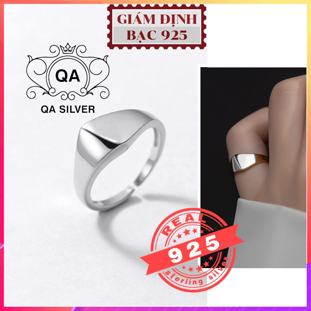 Nhẫn bạc 925 bản to form nhỏ ngón út khuyên kẹp vành nam nữ S925 GEOMETRIC QA Silver Ring ...
