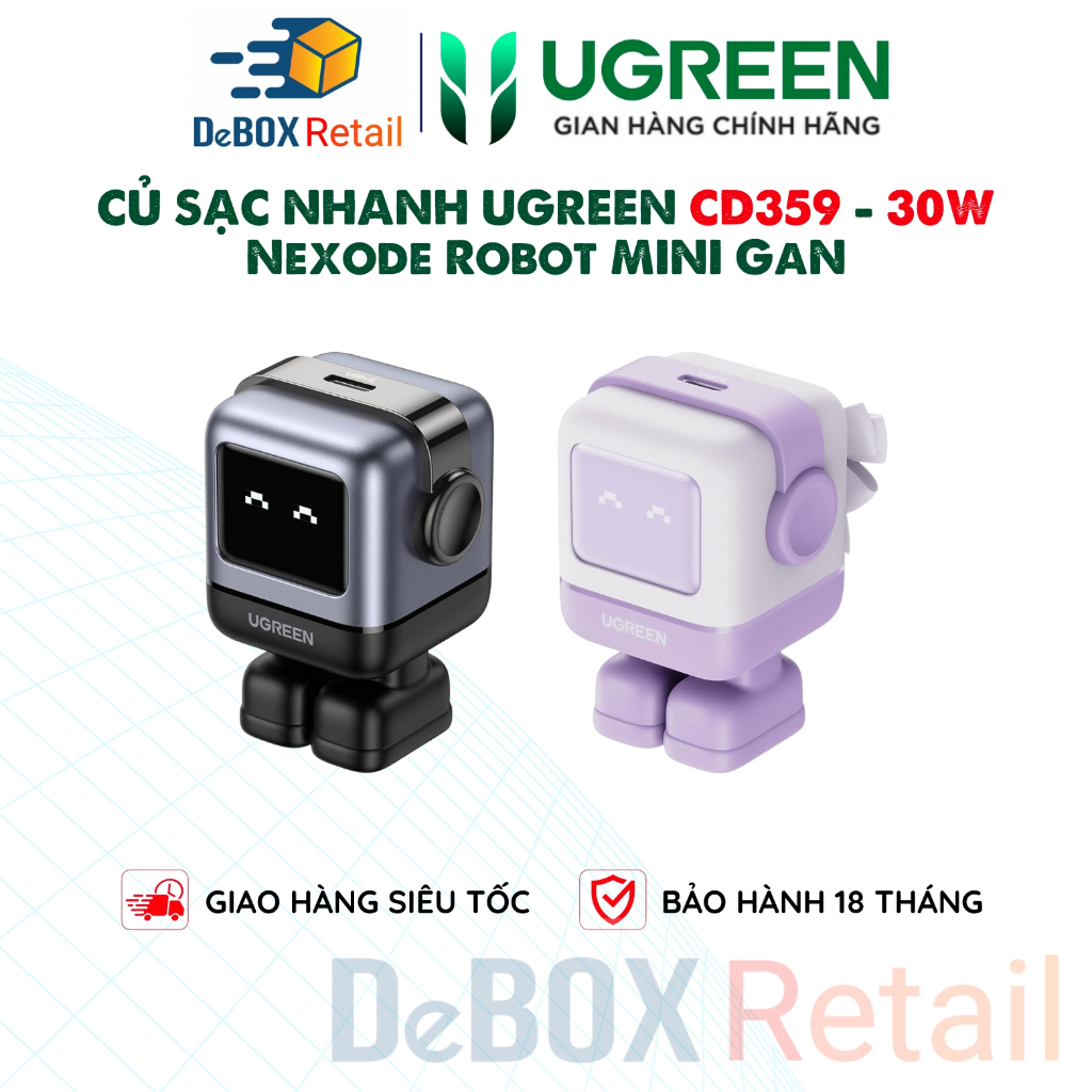 Củ sạc siêu nhanh UGREEN CD359 Nexode Robot GaN Mini 30W, LED màn hình ...