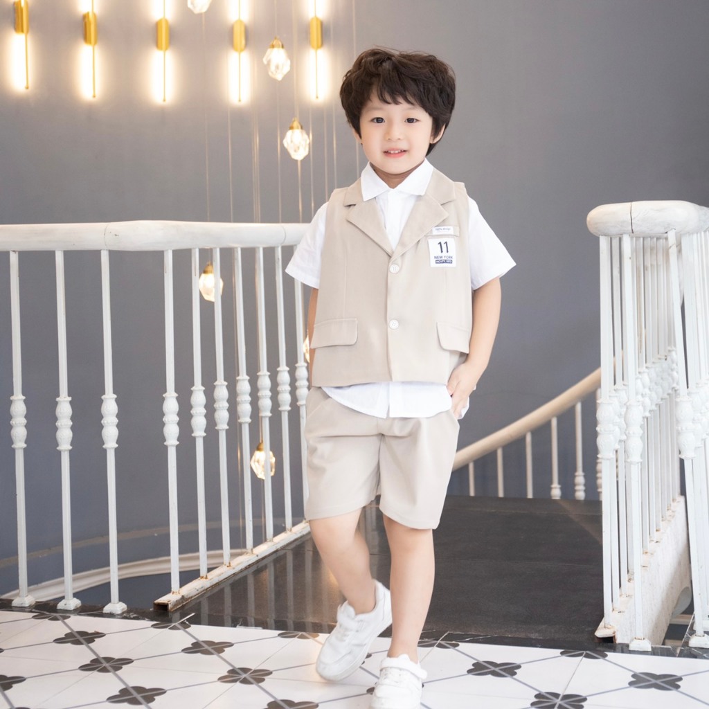 Bộ vest bé trai, vest gile bé trai 3 chi tiết form rộng, hàng có sẵn ...