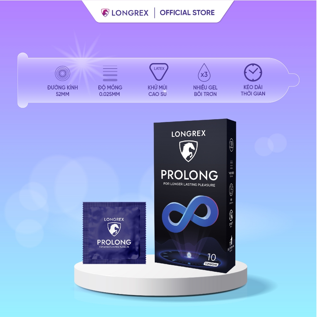 Bao cao su kéo dài thời gian Longrex Prolong siêu mỏng , nhiều gel bôi trơn hộp 10c LR07 ...