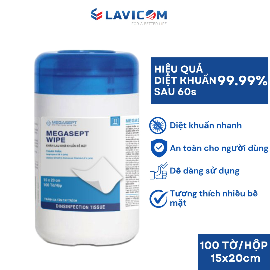 Khăn lau khử khuẩn bề mặt MEGASEPT Wipe hộp 100 tờ 15x20cm | Shopee ...