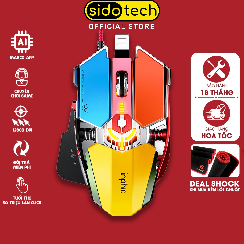 Chuột máy tính gaming SIDOTECH PG6 có dây 12800 DPI 9 nút hỗ trợ macro ...