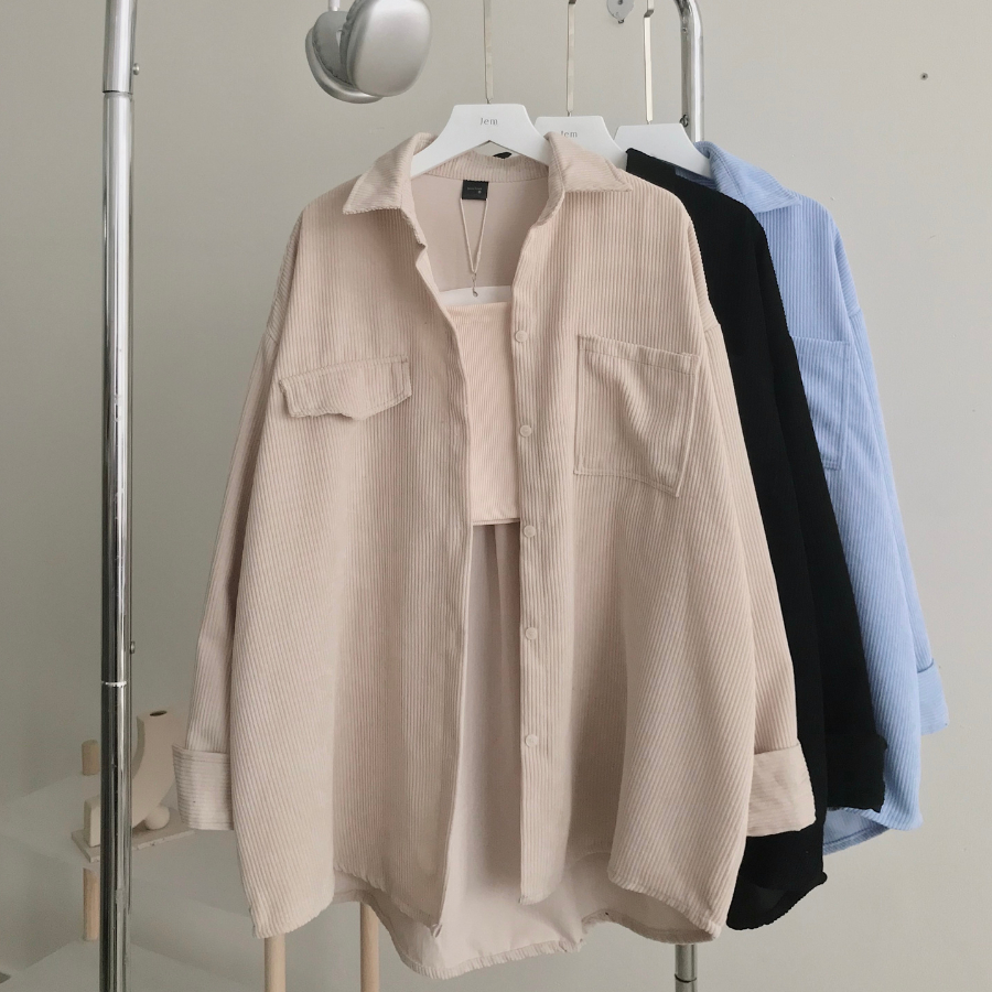 ÁO SƠ MI NHUNG GÂN FORM RỘNG NỮ QYIN - 10594 - JEMCLOSET | Shopee Việt Nam
