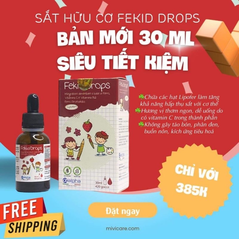 Sắt công nghệ Liposome Fekid Drops có vtm C và B12 hỗ trợ ngăn ngừa ...