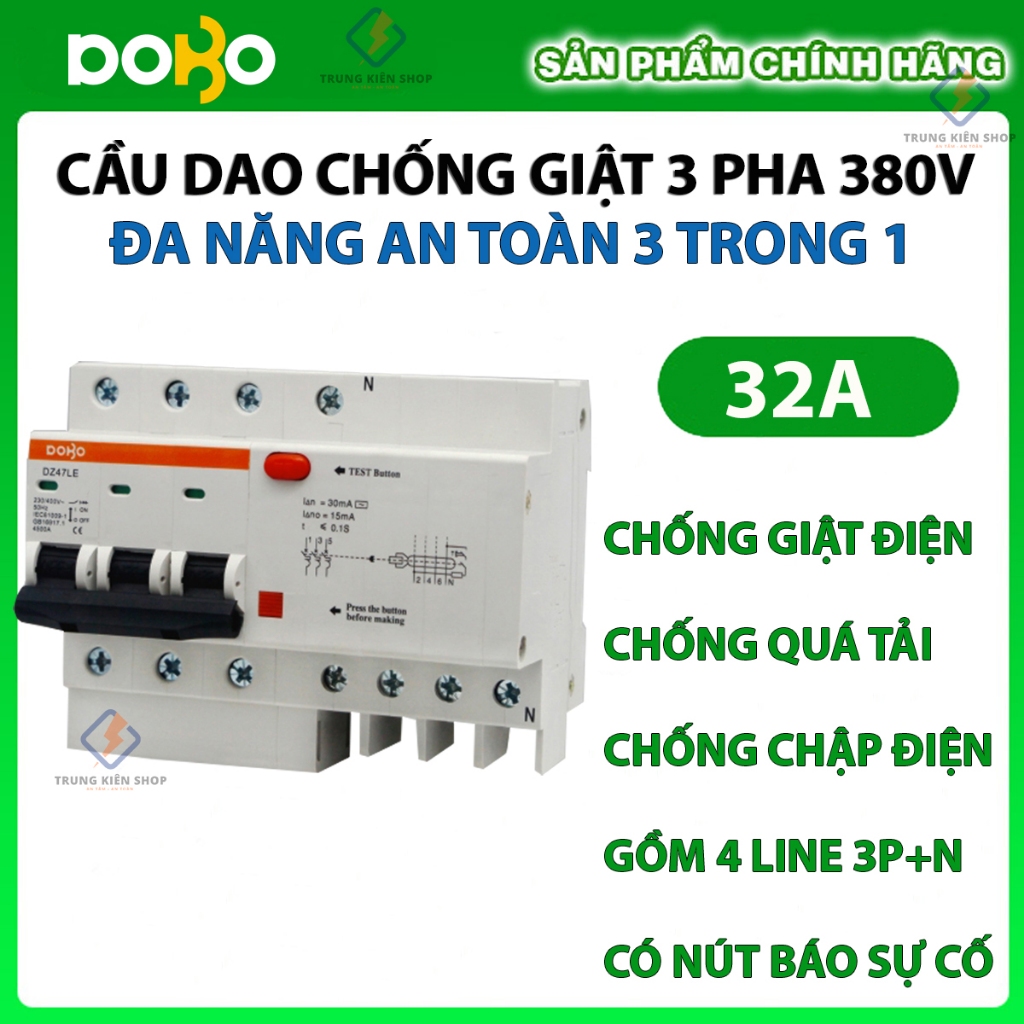 [HÀNG CHÍNH HÃNG] Cầu Dao Chống Giật RCBO 3 Pha 380V 32A RCBO DOBO KOREA siêu nhạy - 4.5kA 30mA ...