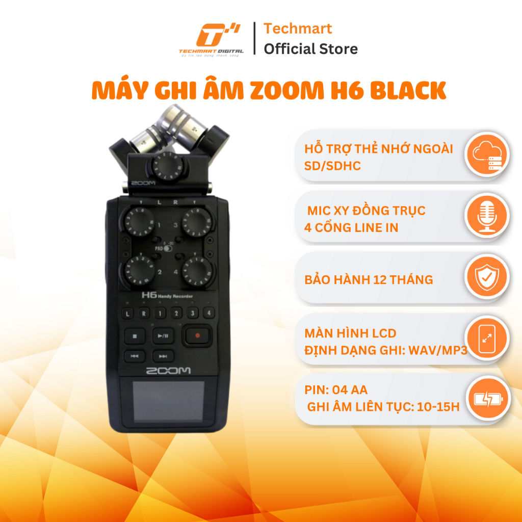 Máy ghi âm Zoom H6 Black hỗ trợ thẻ nhớ ngoài /SD/SDHC, ghi âm đa chiều ...