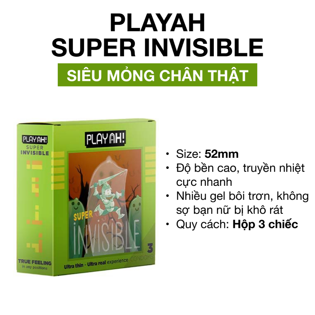 Bao Cao Su PLAYAH Super Invisible Siêu Mỏng Size 52mm Hộp 10c, Hộp 3c Lalendi Store | Shopee ...
