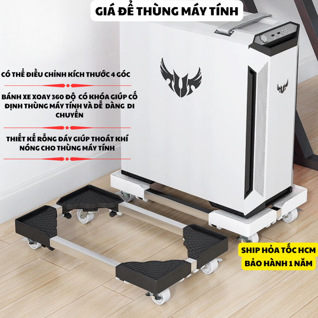 Giá đỡ thùng PC , thùng máy tính có bánh xe xoay 360 độ , điều chỉnh ...