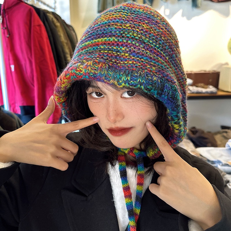 Mũ len cầu vồng, nón len vintage retro, mũ len nữ giữ ấm, nón len thổ ...