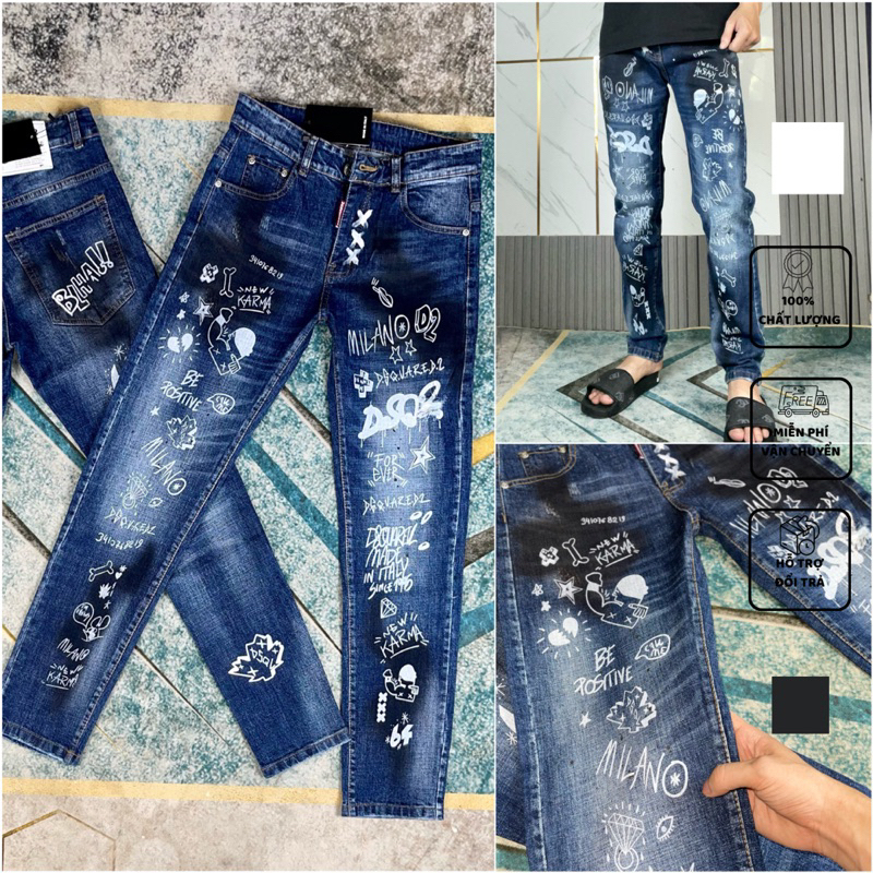 Quần Jeans Nam Dsq2 XANH Đốm Đen - Quần Bò in sơn chữ Dsquared2 ...