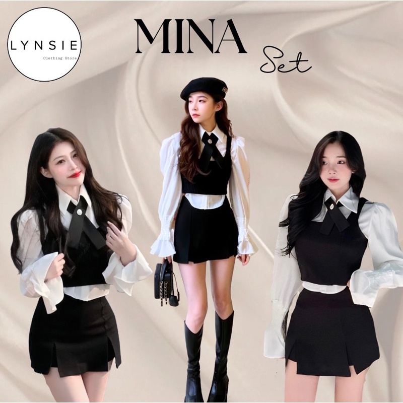 [MINA SET] Set tiểu thư tách rời kèm nơ tay bồng xinh xỉu | Shopee Việt Nam