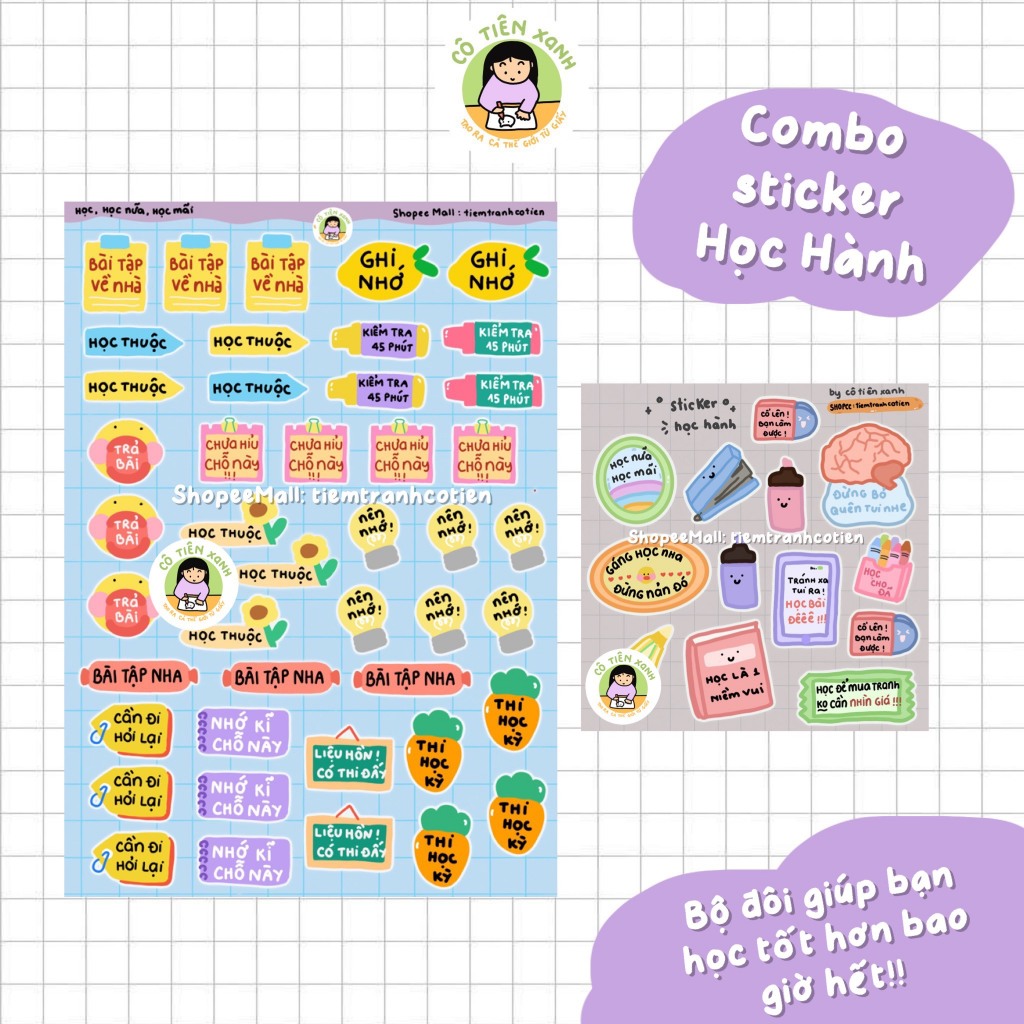 Combo 2 Tấm Sticker “Học Tập”Cô Tiên Xanh Chính Hãng | Shopee Việt Nam