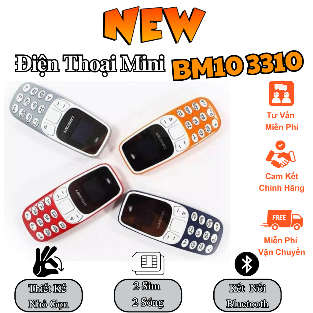 Điện Thoại Giá Rẻ Mini BM10 3310, 2 Sim 2 Sóng, Kết Nối Bluetooth, Mp3/Mp4, Nghe Đổi Giọng, Nhỏ ...
