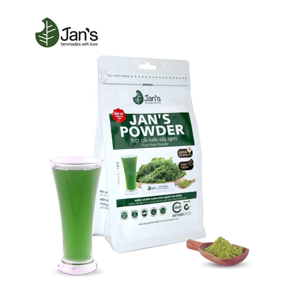Bột cải xoăn kale Jan's Farmmades nguyên chất sấy lạnh túi 60g (20 gói ...