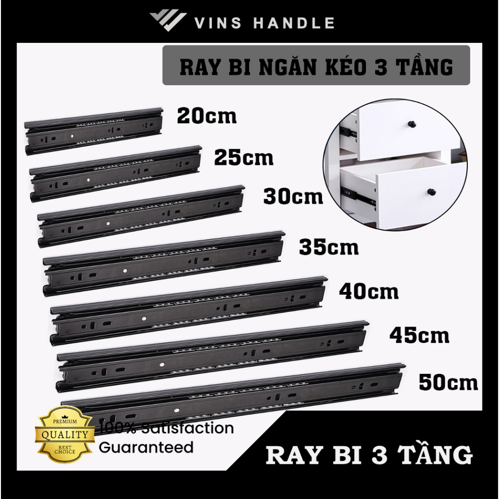[Zub 3bi ĐEN] RAY BI 3 TẦNG - RAY TRƯỢT HỘC TỦ KÉO bản 42mm kích thước ...