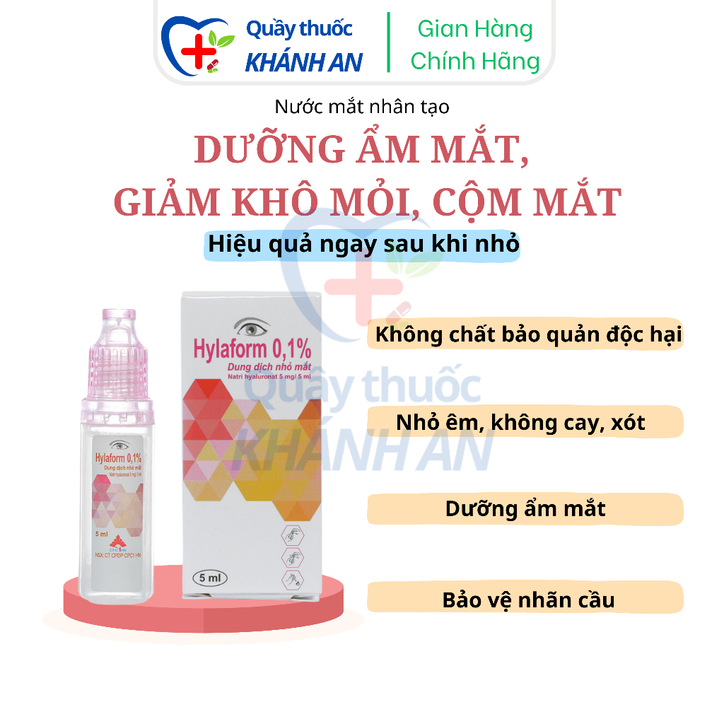 Nước mắt nhân tạo HYLAFORM 0.1% giúp dưỡng ẩm mắt, giảm khô mắt, mỏi ...
