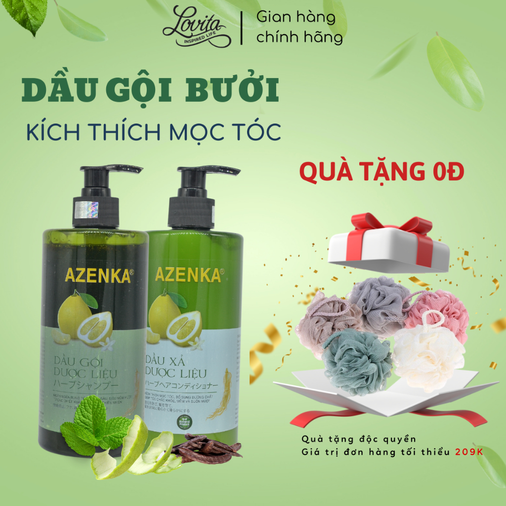 Dầu gội bưởi kích thích mọc tóc Azenka, dầu gội dược liệu ngăn ngừa ...