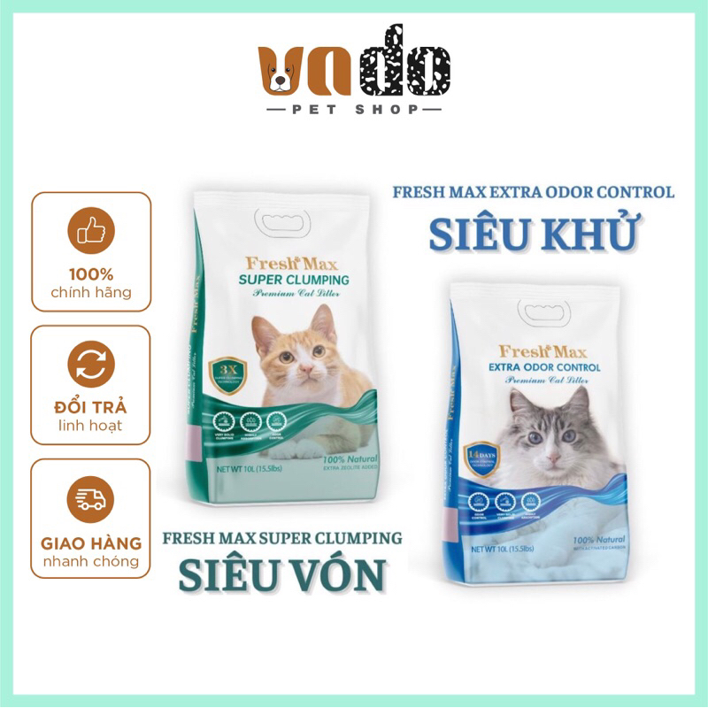 [COMBO 4 TÚI] Cát Fresh Max 10L, cát vệ sinh cho mèo FreshMax siêu khử ...