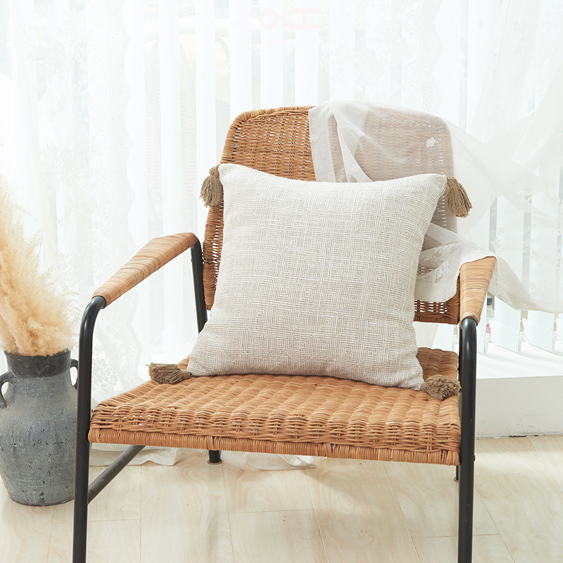 Vỏ gối sofa, gối tựa lưng sofa vuông 45x45 vải canvas có tua rua dày ...