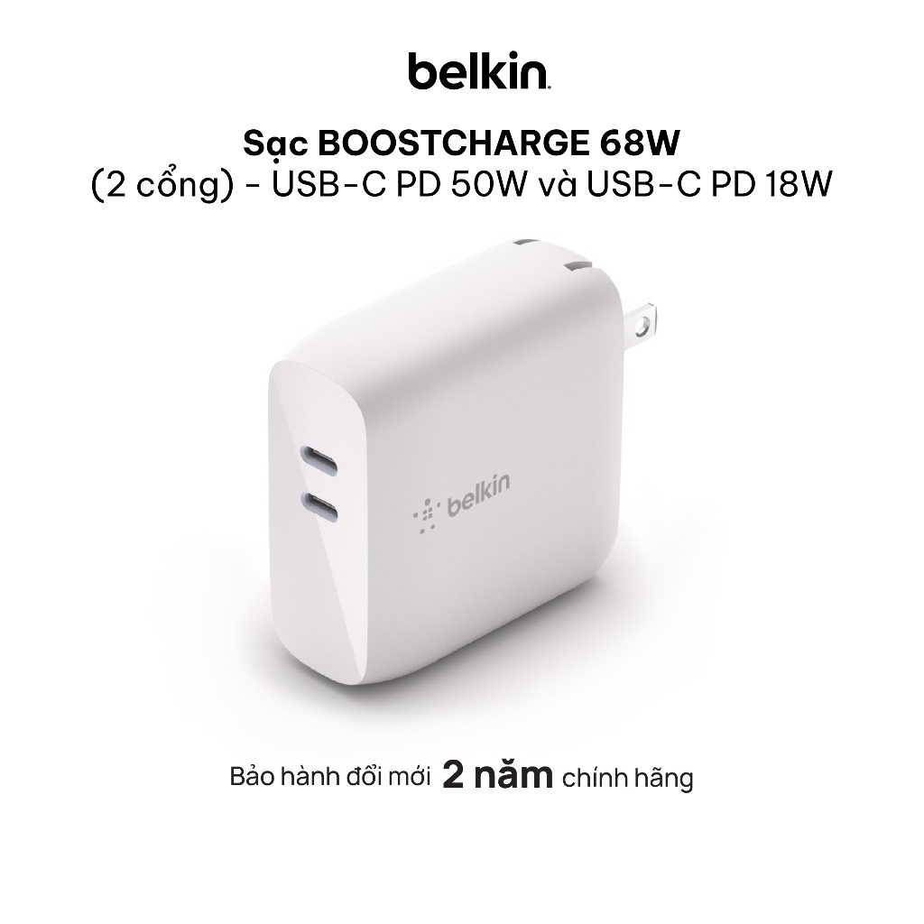 Sạc nhanh BOOST CHARGE PRO Belkin 68W USB-C PD GaN (1 PD 50W + 1 PD 18W) | Shopee Việt Nam