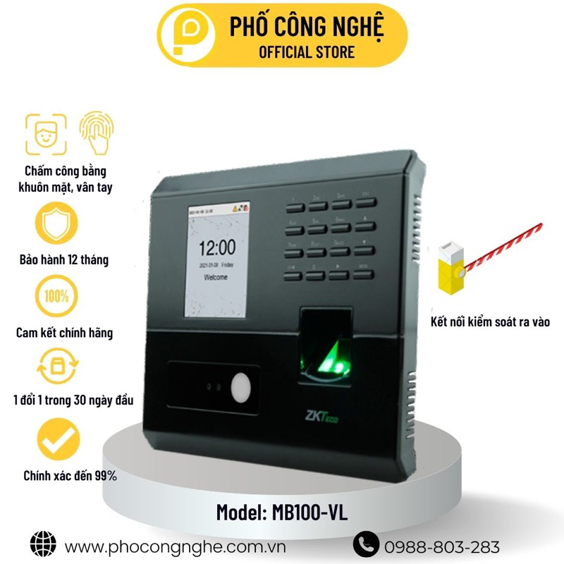 Máy chấm công vân tay và khuôn mặt ZKTeco MB100-VL | Shopee Việt Nam