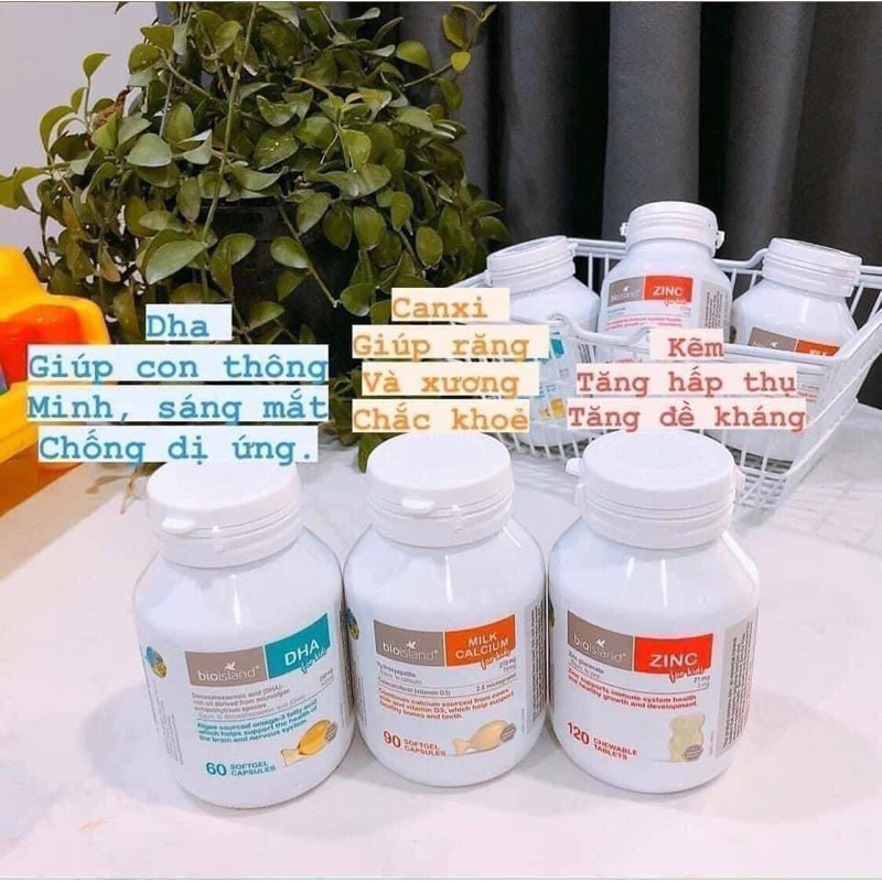 [Chính Hãng] Viên Uống Zinc Kẽm - Canxi - DHA Bioisland Milk Calcium ...