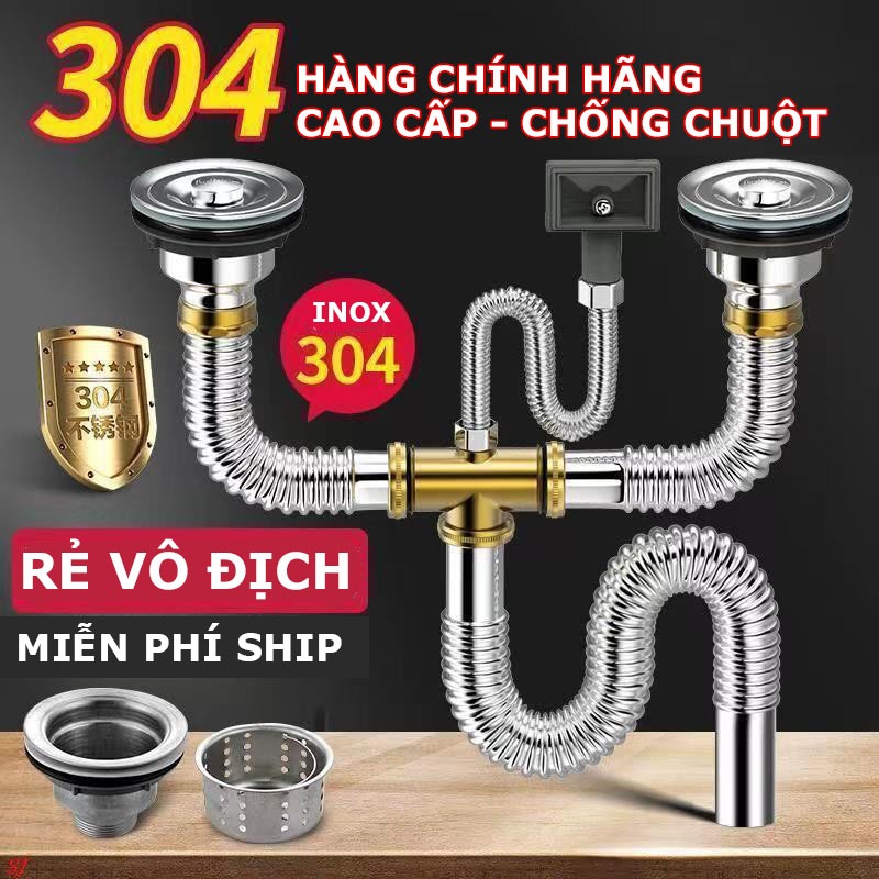 Bộ xifon thoát nước chậu rửa bát inox 304, xi phông inox đơn bồn rửa ...