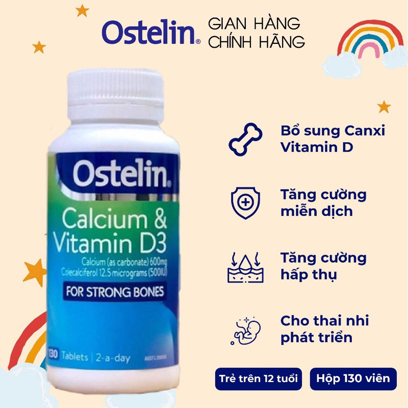 Canxi cho bà bầu, Ostelin Calcium & Vitamin D3, 130 viên của Úc | Shopee Việt Nam