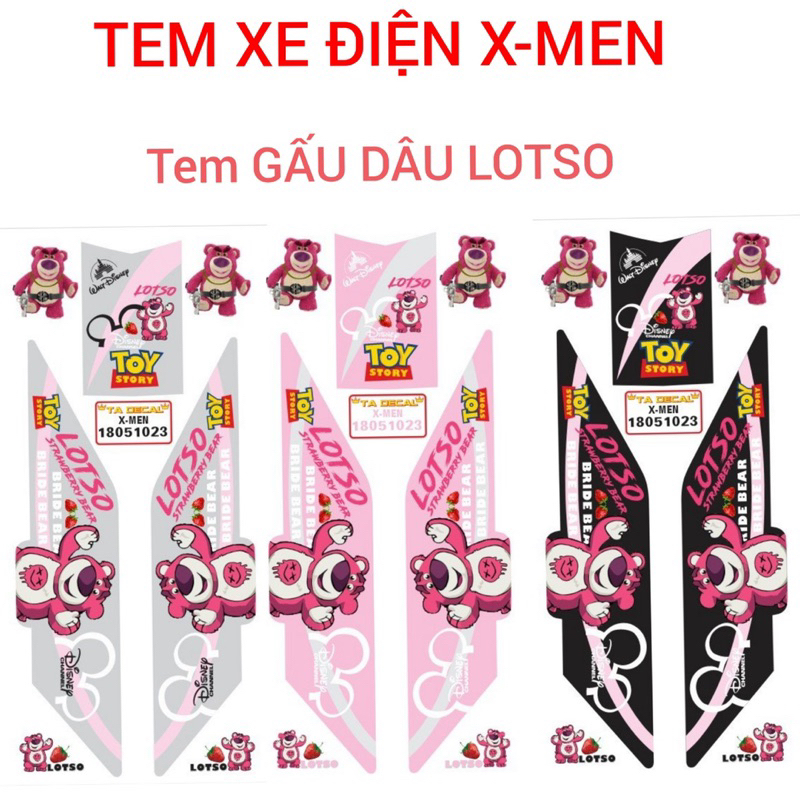 Tem xe điện X-MEN mẫu GẤU DÂU (LOTSO )mới tem 4lớp chống nước | Shopee ...